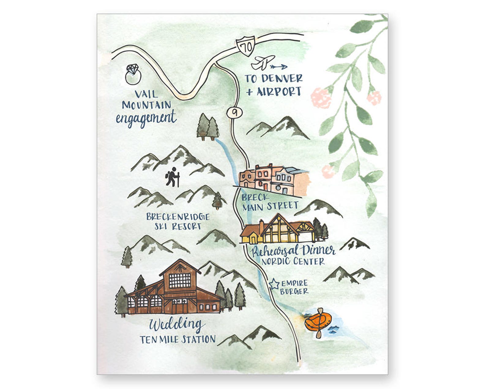 Custom Painted Map Design Wedding Invitation Insert Unique - Etsy