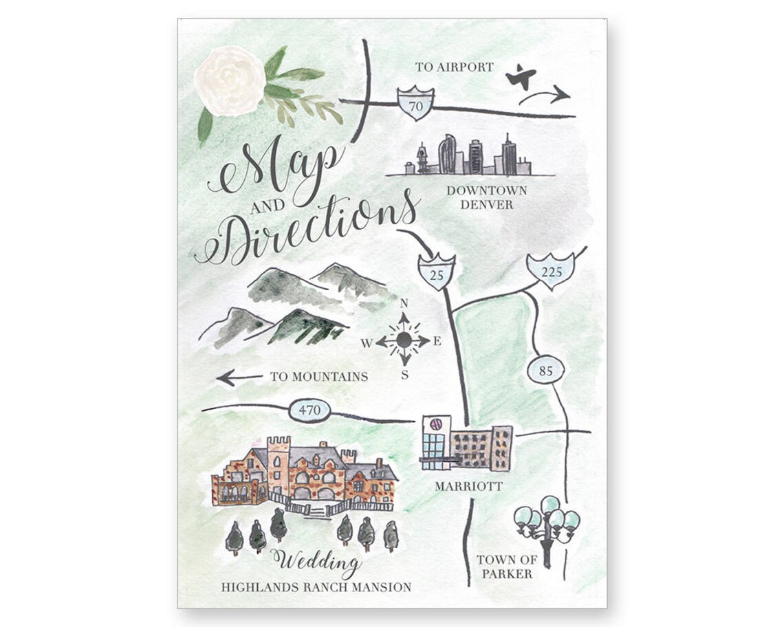 Custom Painted Map Design Wedding Invitation Insert Unique - Etsy