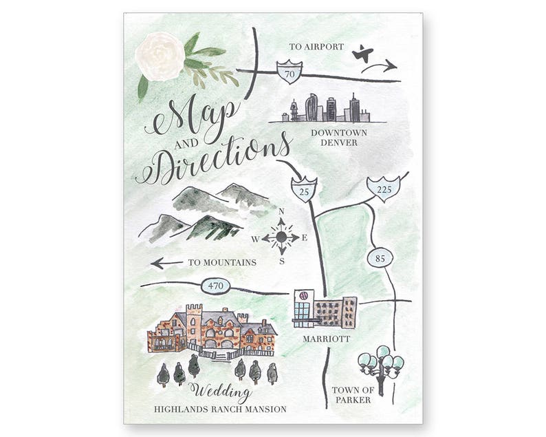 Custom Painted Map Design Wedding Invitation Insert Unique - Etsy