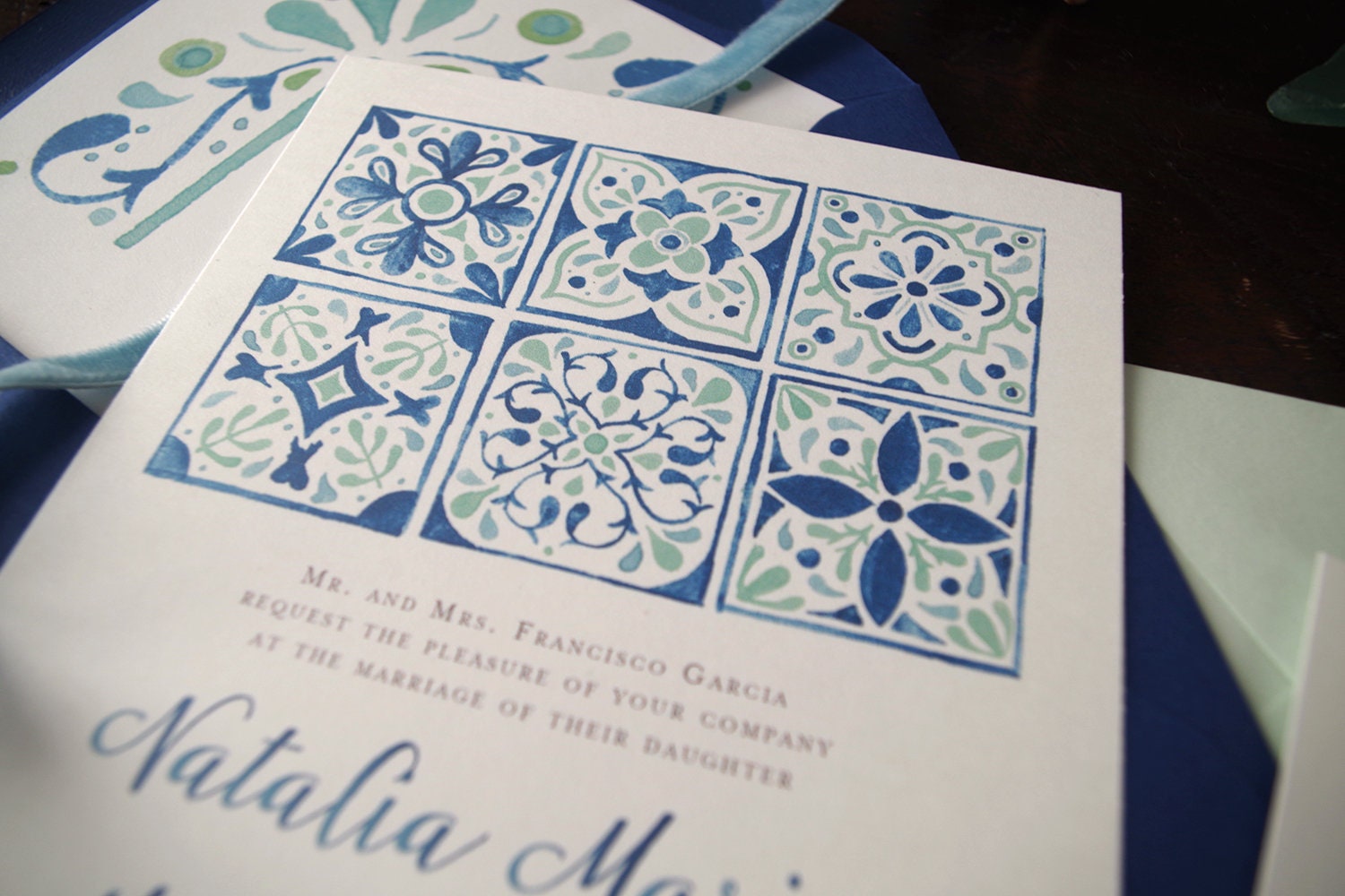Natalia Painted Spanish Tiles Wedding Invitation Suite Sea - Etsy
