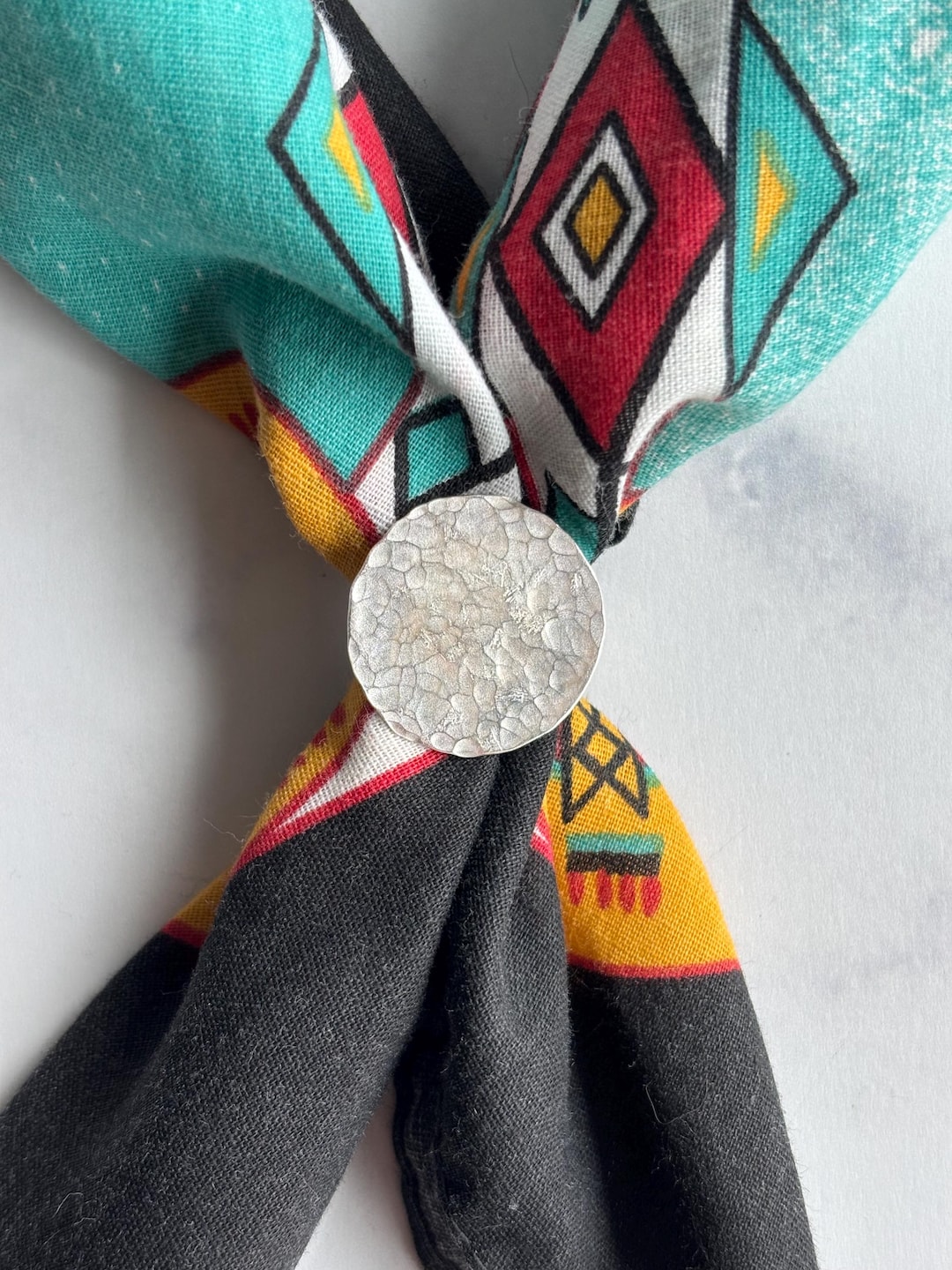 Sterling Silver Hammered Circle Bandana Slide, Modern Bandana Ring ...