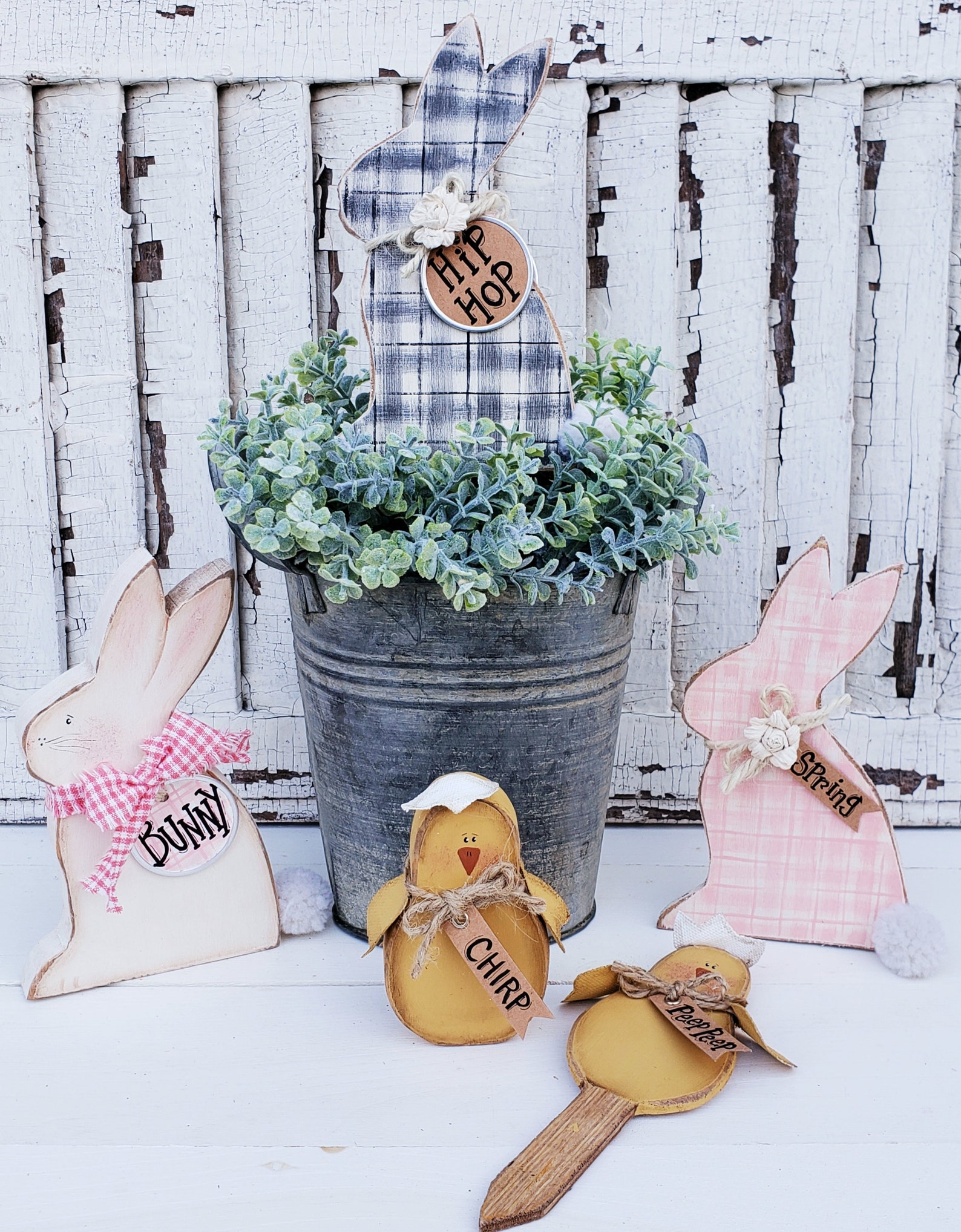 K280 Easter Spring DIY Craft Wood Pattern Bunny Plant Poke and - Etsy