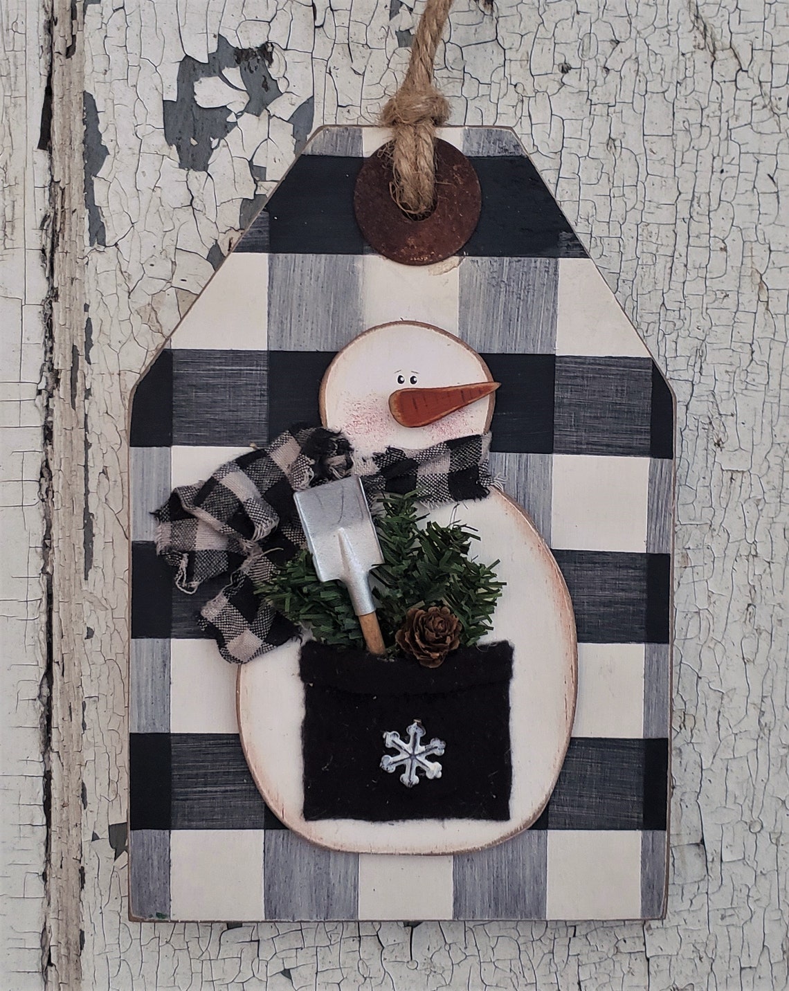 Christmas Buffalo Check Snowman Winter Wood Tag DIY Craft Digital E ...