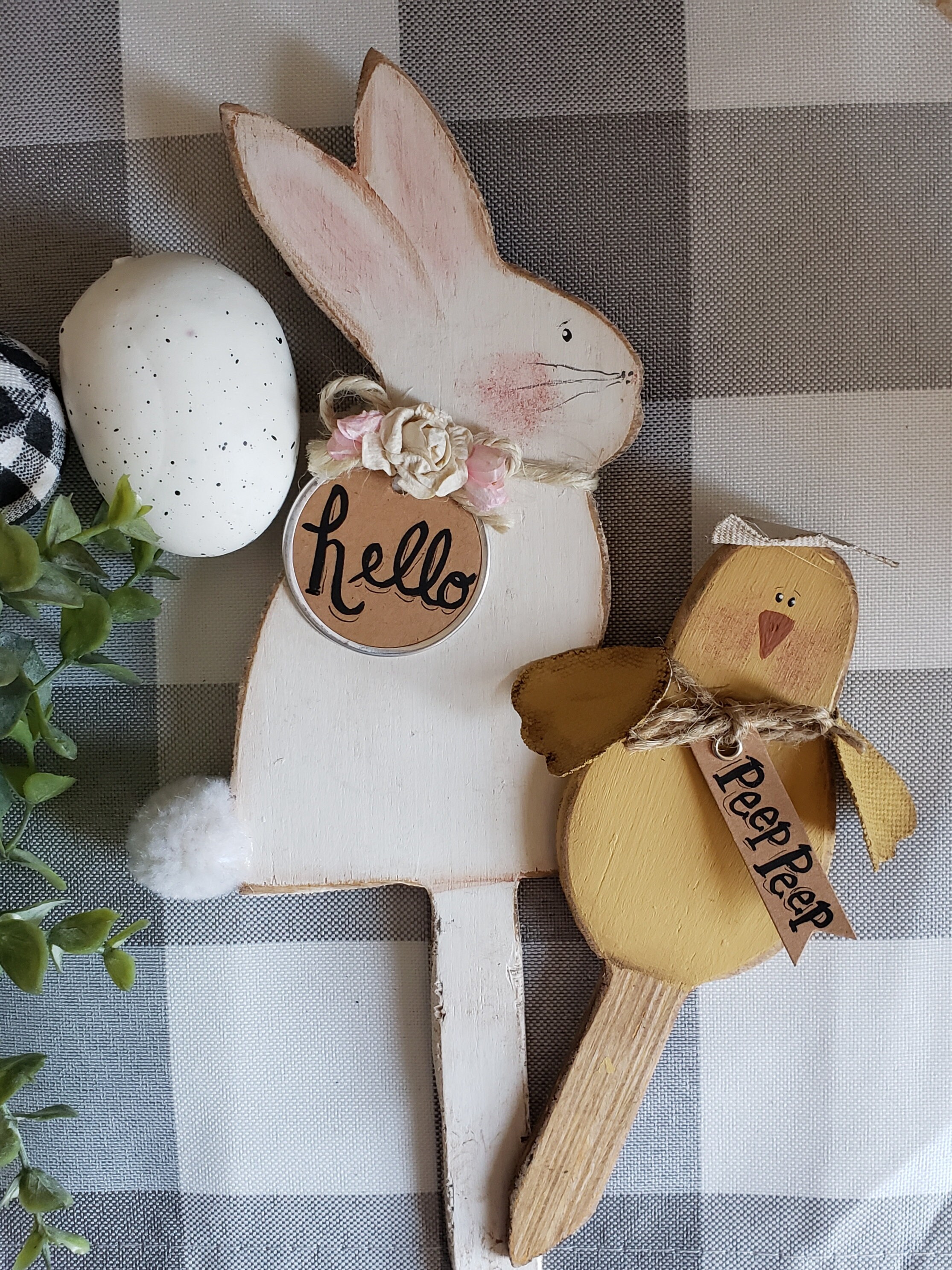 K280 Easter Spring DIY Craft Wood Pattern Bunny Plant Poke and - Etsy