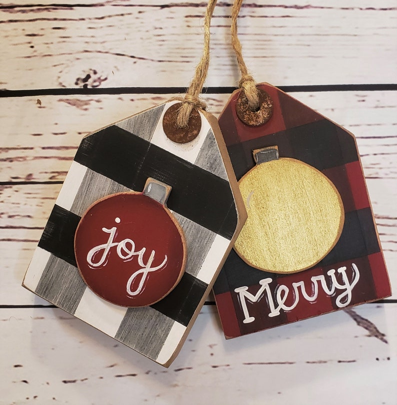 Christmas Buffalo Check Snowman Winter Wood Tag DIY Craft Digital E ...