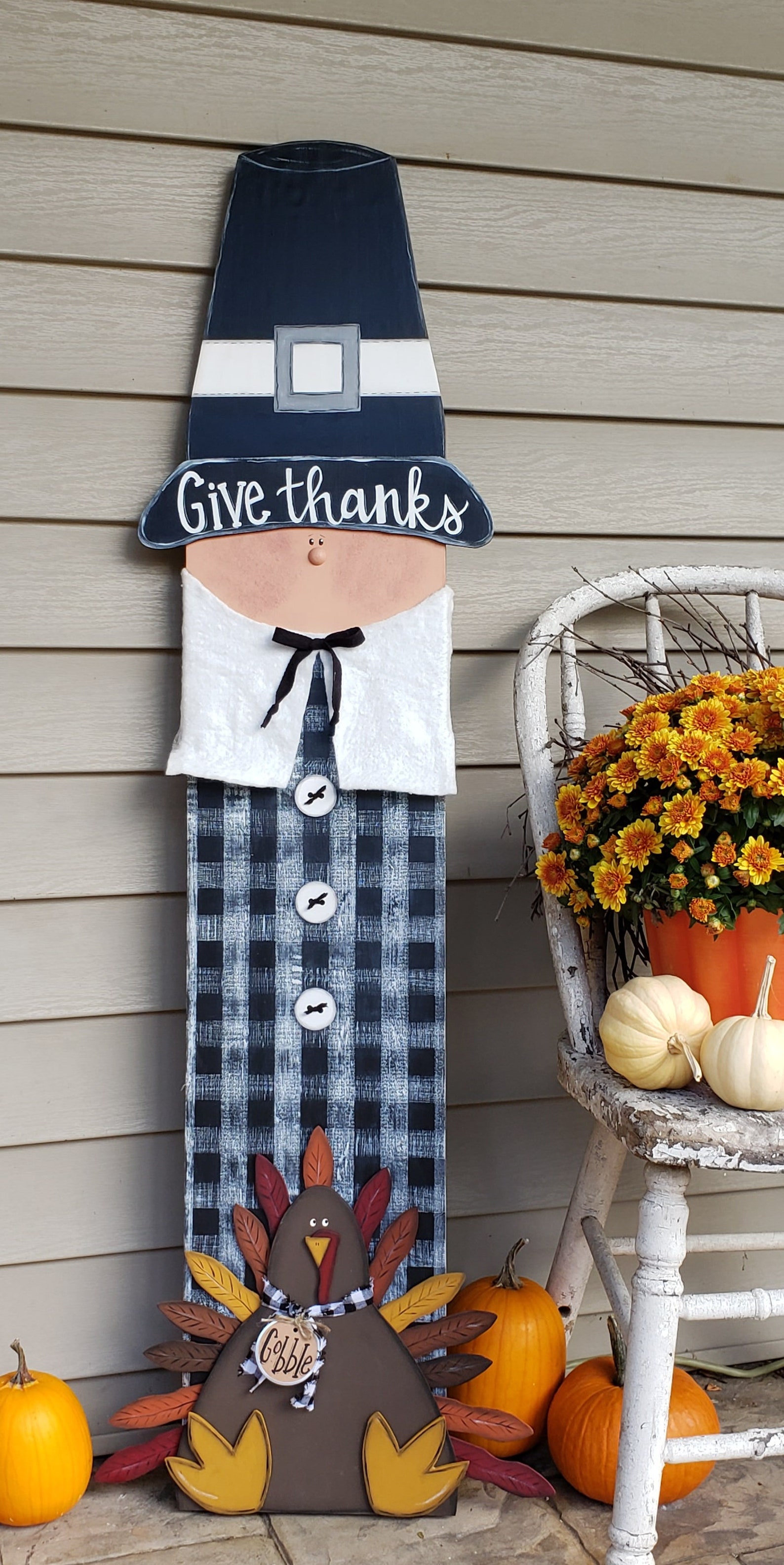 Pilgrim Turkey Porch Leaner Wood Craft Digital E-PATTERN Buffalo Plaid ...