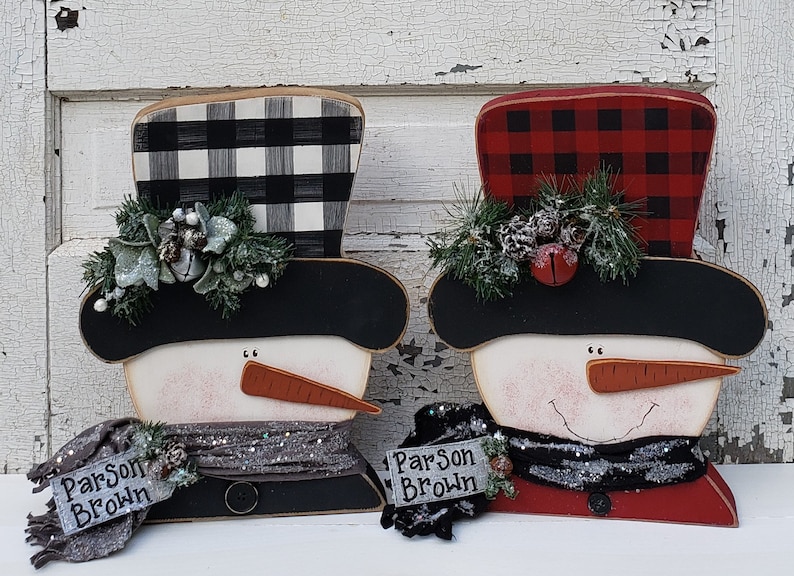Buffalo Check Snowman Christmas Wood Craft Pattern Parson - Etsy UK