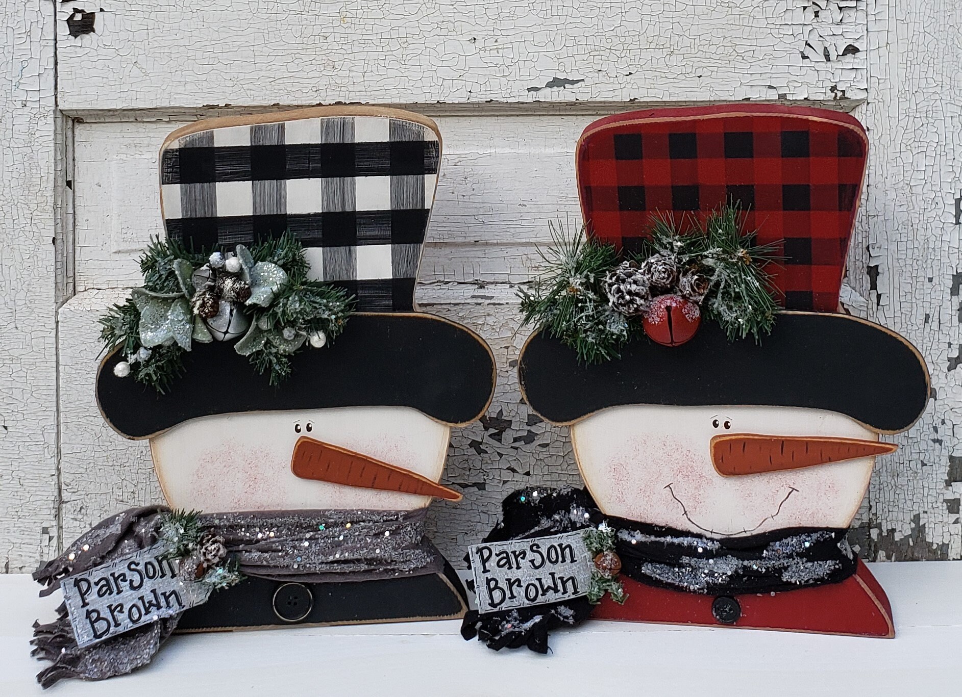 Buffalo Check Snowman Christmas Wood Craft Pattern Parson | Etsy