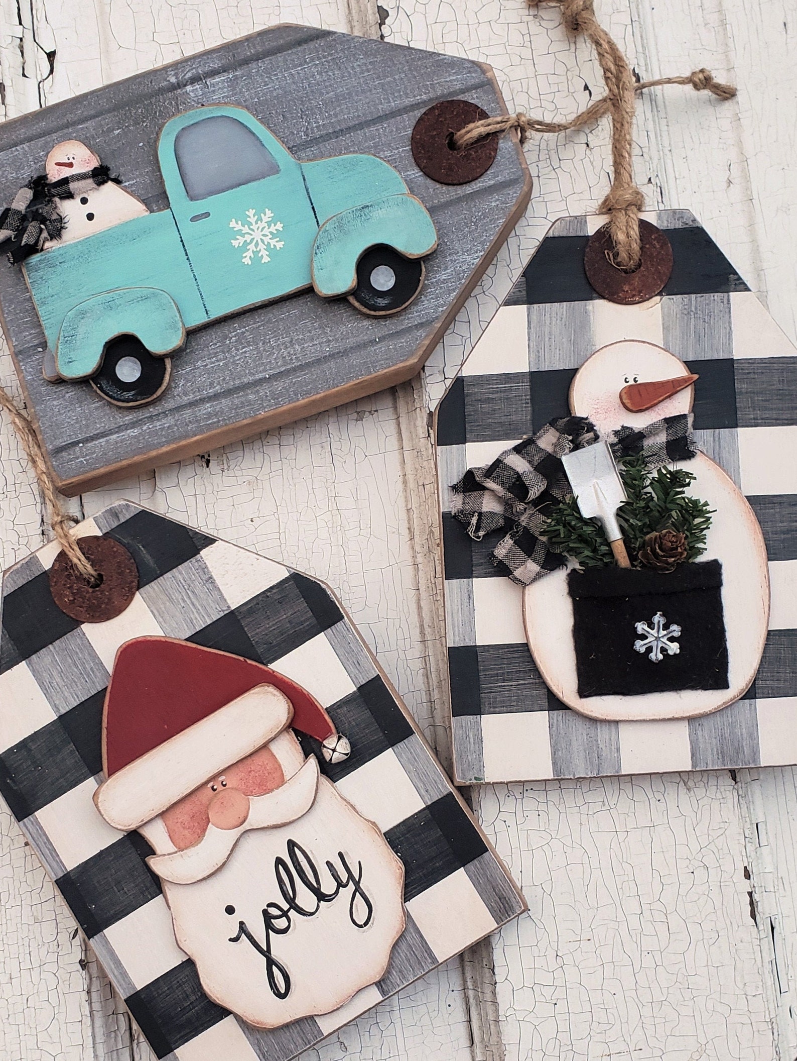 Christmas Buffalo Check Snowman Winter Wood Tag DIY Craft | Etsy