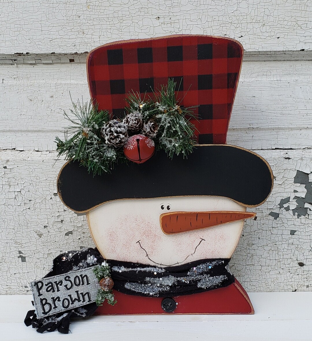 Buffalo Check Snowman Christmas Wood Craft Pattern Parson Brown - Etsy