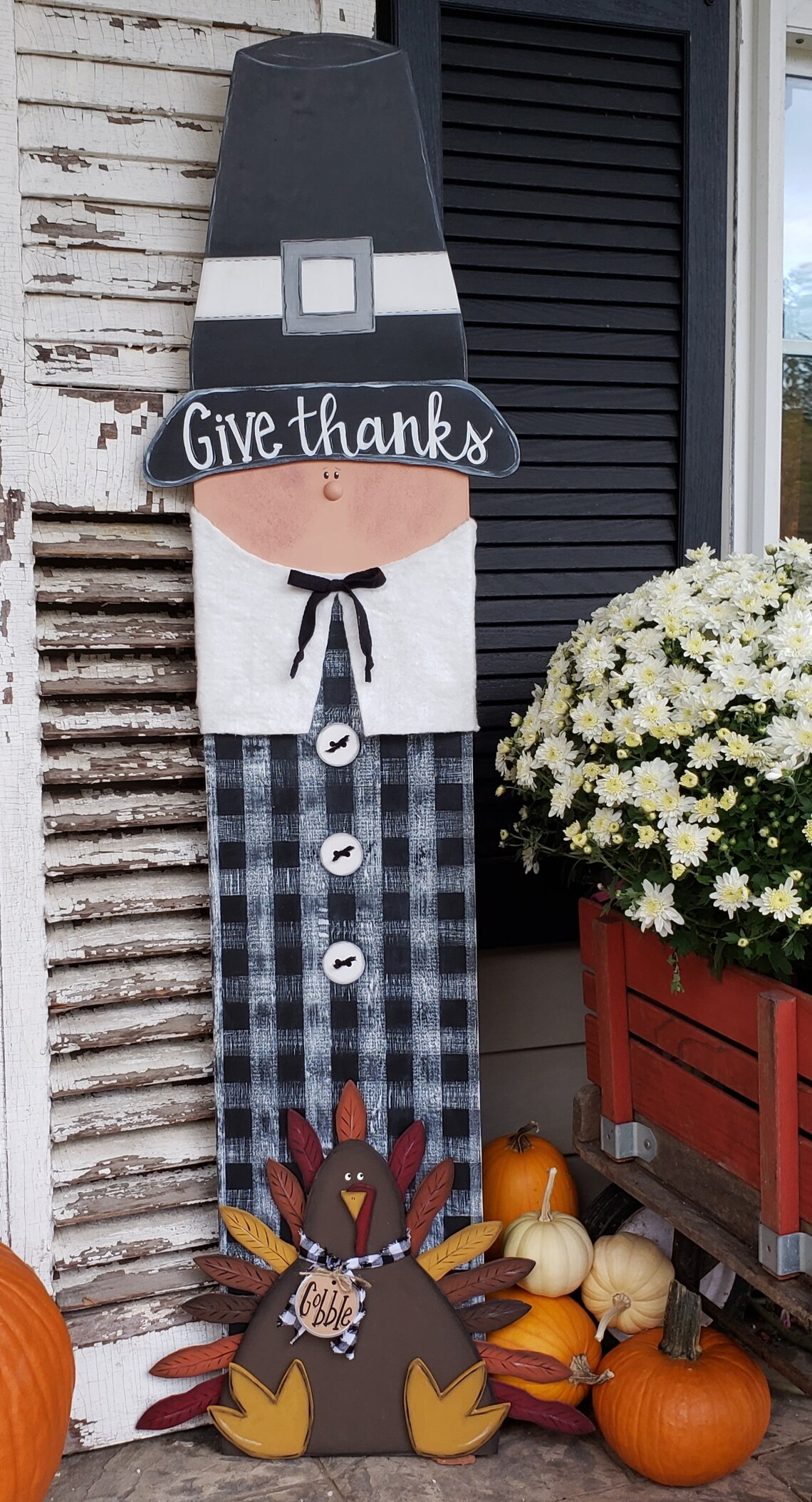 Pilgrim Turkey Porch Leaner Wood Craft Digital E-PATTERN Buffalo Plaid ...