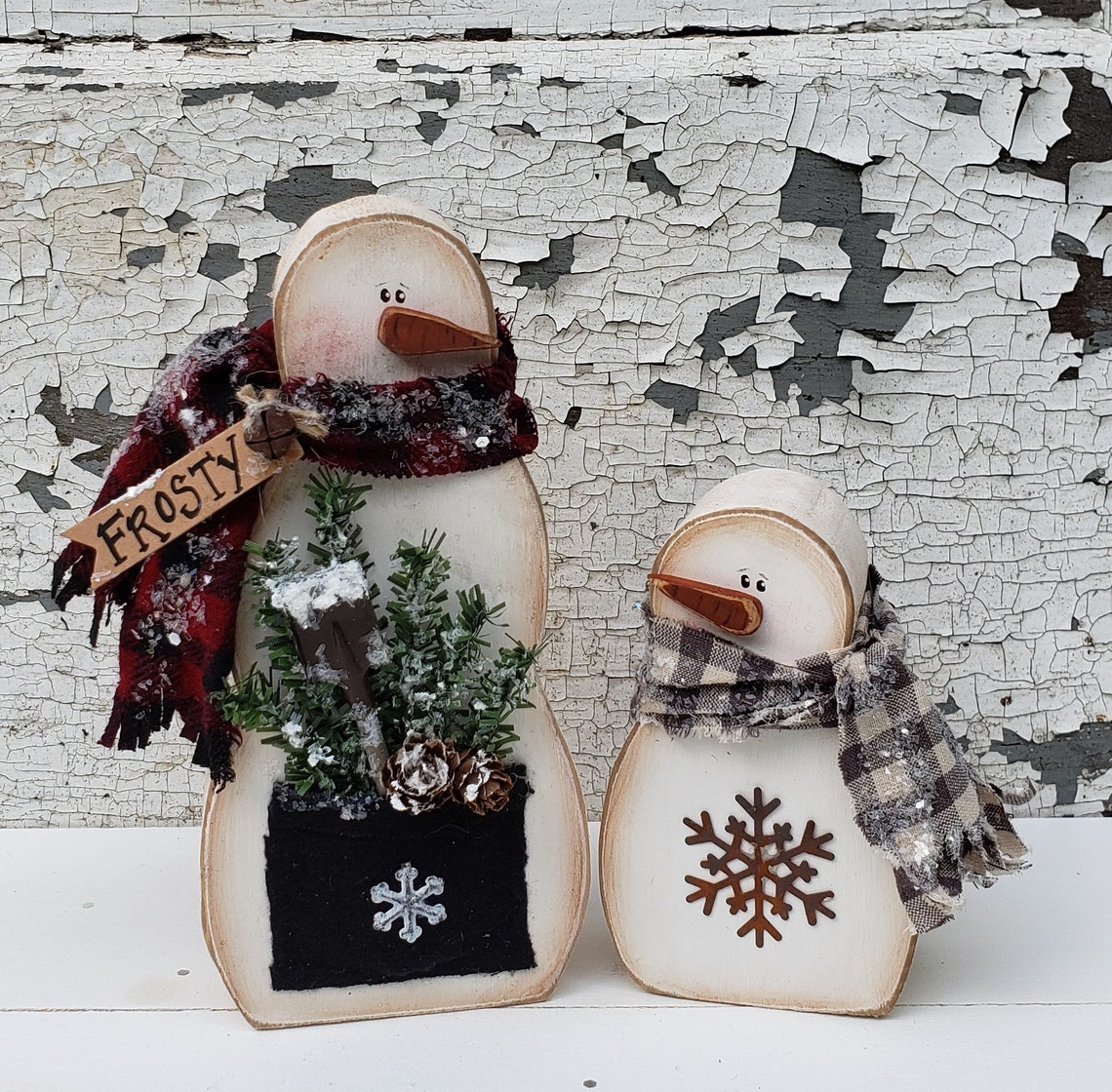 Christmas Wood Snowman Craft PATTERN Chunky Snowmen Set of 4 - Etsy