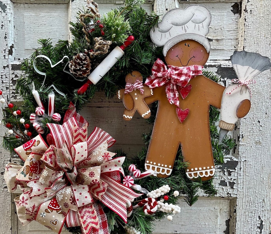 Gingerbread Man Baking Christmas Wreath PDF Pattern Template - Etsy