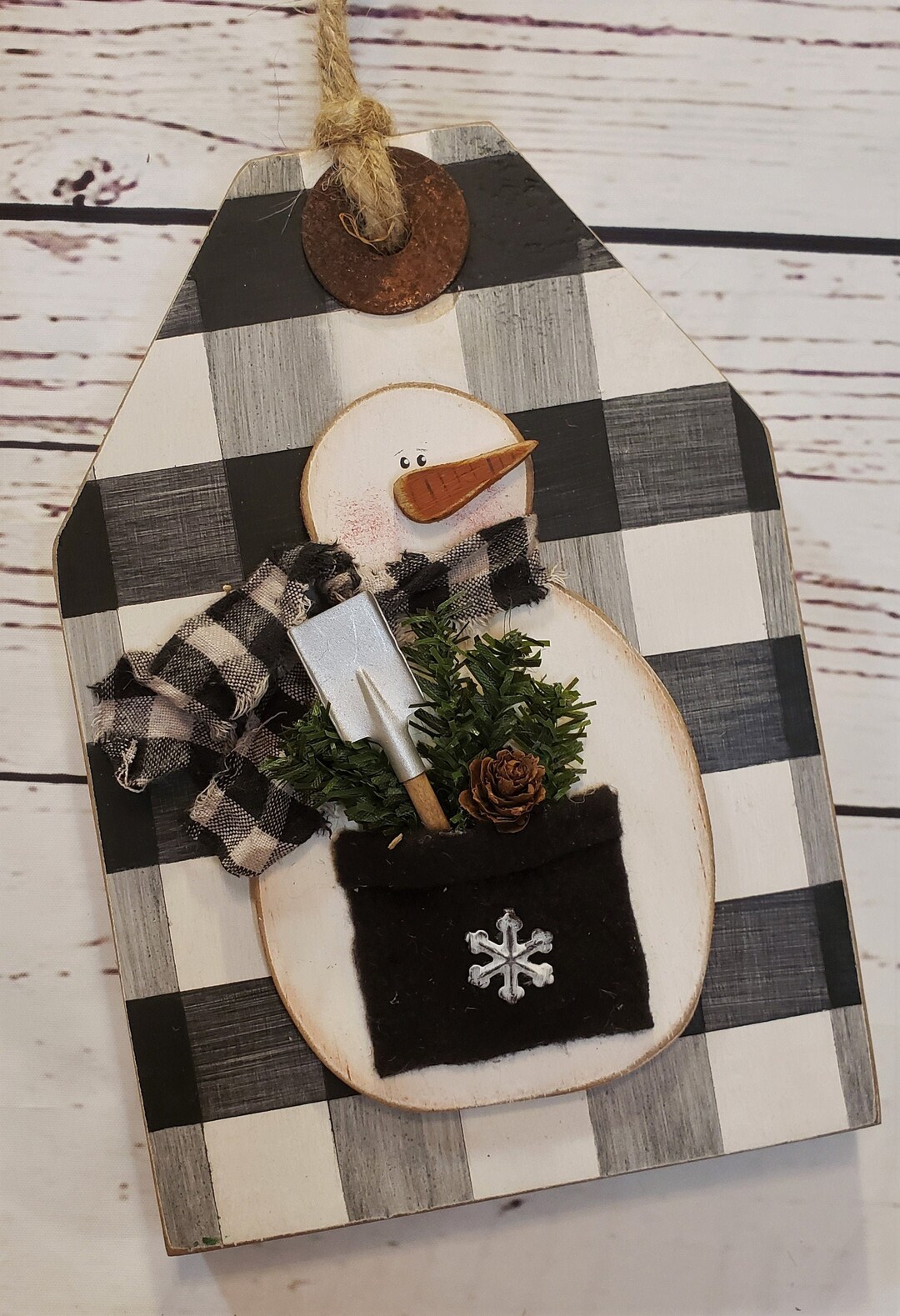 Christmas Buffalo Check Snowman Winter Wood Tag DIY Craft Digital E ...