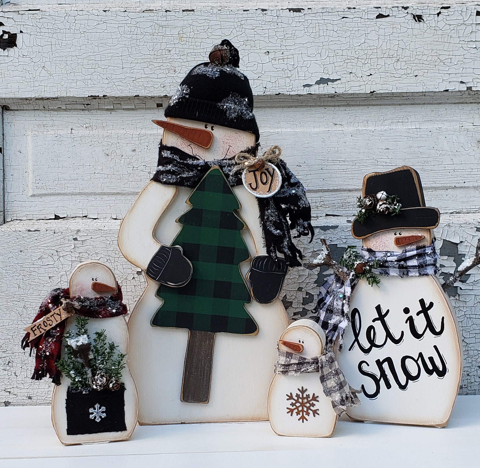 Christmas Wood Snowman Craft PATTERN Chunky Snowmen Set of 4 - Etsy