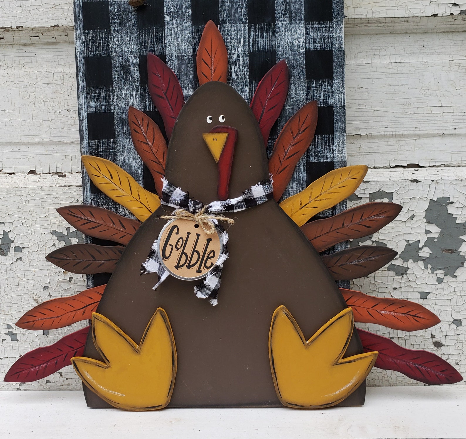 Pilgrim Turkey Porch Leaner Wood Craft Digital E-PATTERN Buffalo Plaid ...