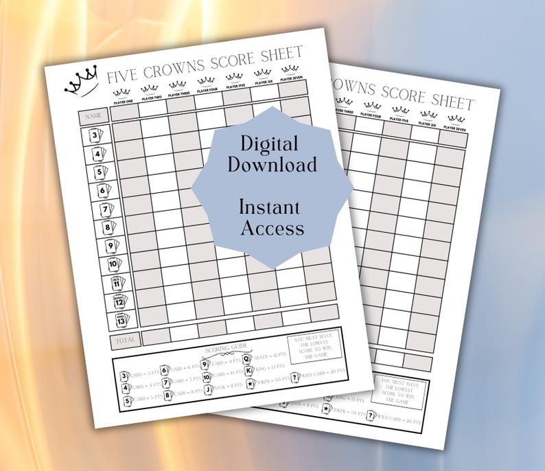 Five Crowns Score Sheet, Printable Score Sheet, Instant Download ...