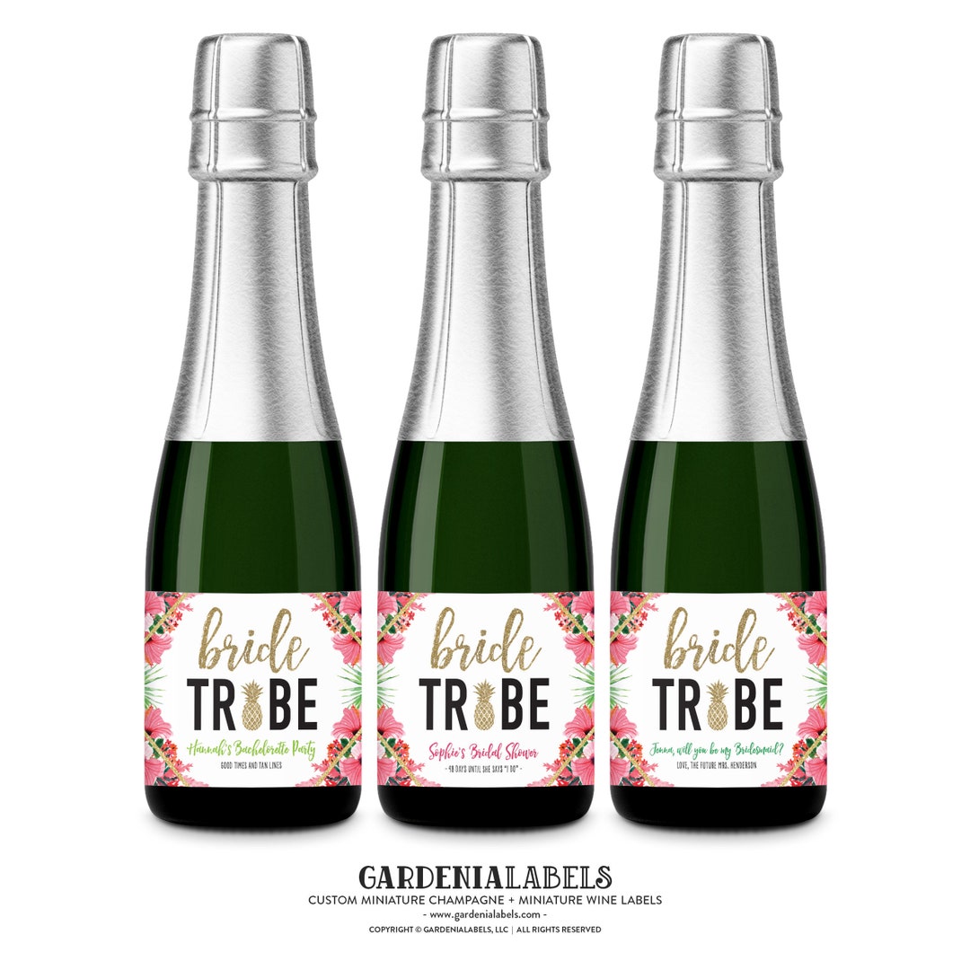 Bride Tribe Mini Champagne Labels, Bachelorette Party Favors, Tropical ...