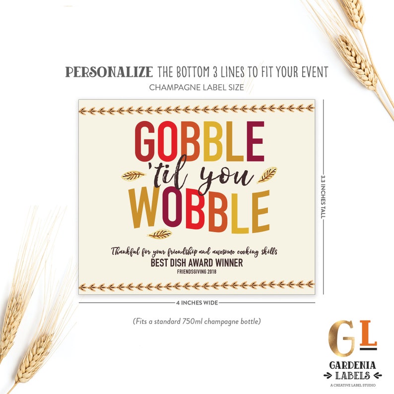 Gobble Til You Wobble Wine Label Thanksgiving Decor | Etsy