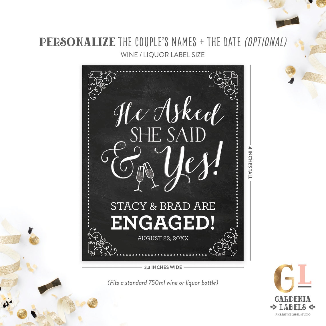 He Asked She Said Yes Engagement Wine Label Newly Engaged - Etsy