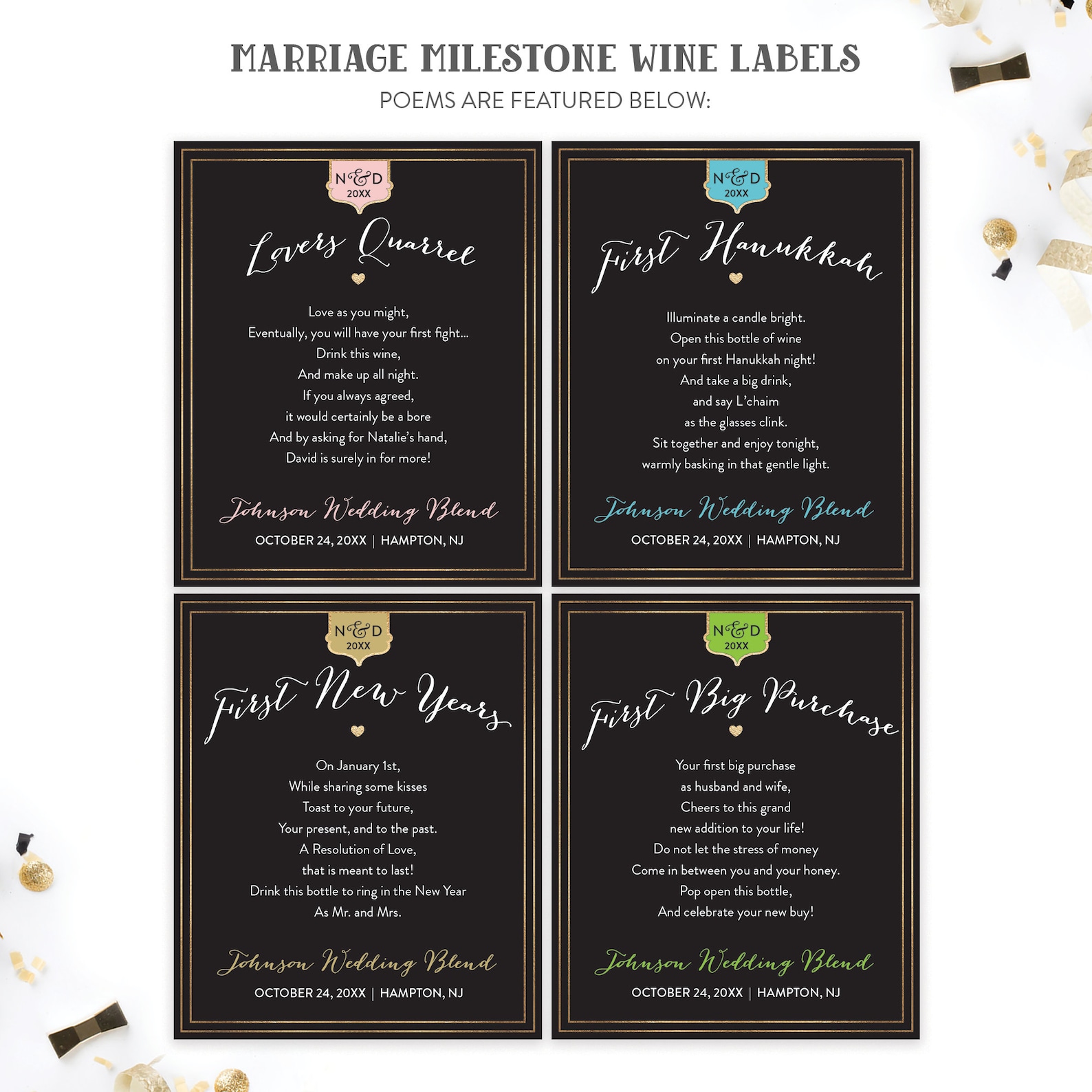 Marriage Milestone Wine Labels Wedding Wine Poems Bridal - Etsy