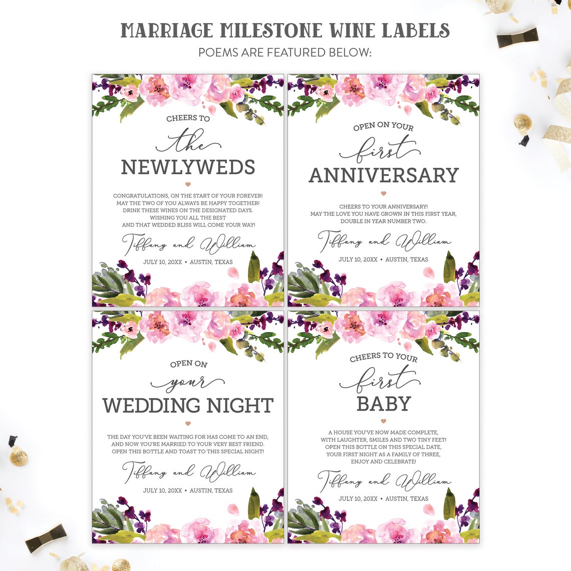 Marriage Milestone Wine Labels Wedding Wine Poems Bridal | Etsy
