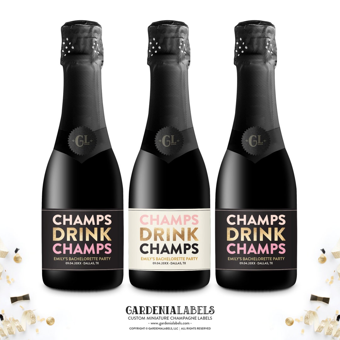 Mini Champagne Bottle Label, Bachelorette Party Favor, Champs Drink ...