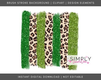Leopard Sublimation, Green & Gold, Christmas Background, Brush Stroke ...