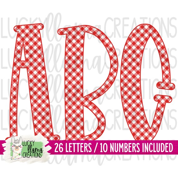 Red Gingham Alphabet Fourth of July Design Element | Etsy