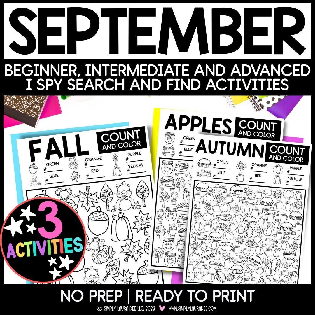 SEPTEMBER Count and Color I SPY Activity Fall Themed - Etsy