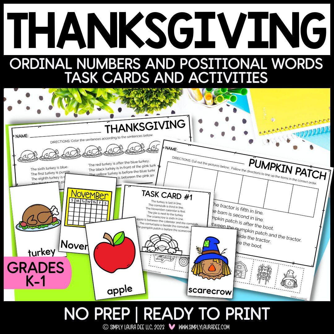 THANKSGIVING Ordinal and Positional Words | Task Cards and Activities ...
