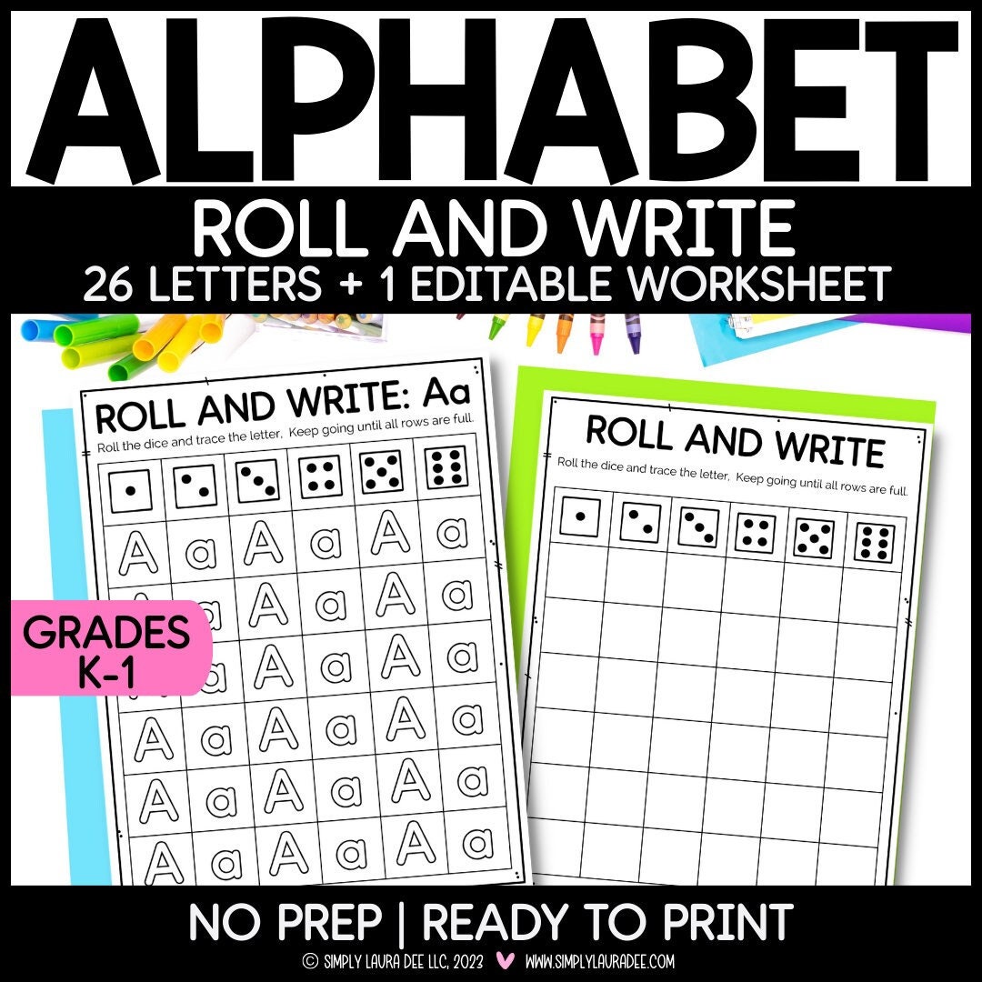 Alphabet: Roll and Write Abc's + Editable Worksheet - Etsy