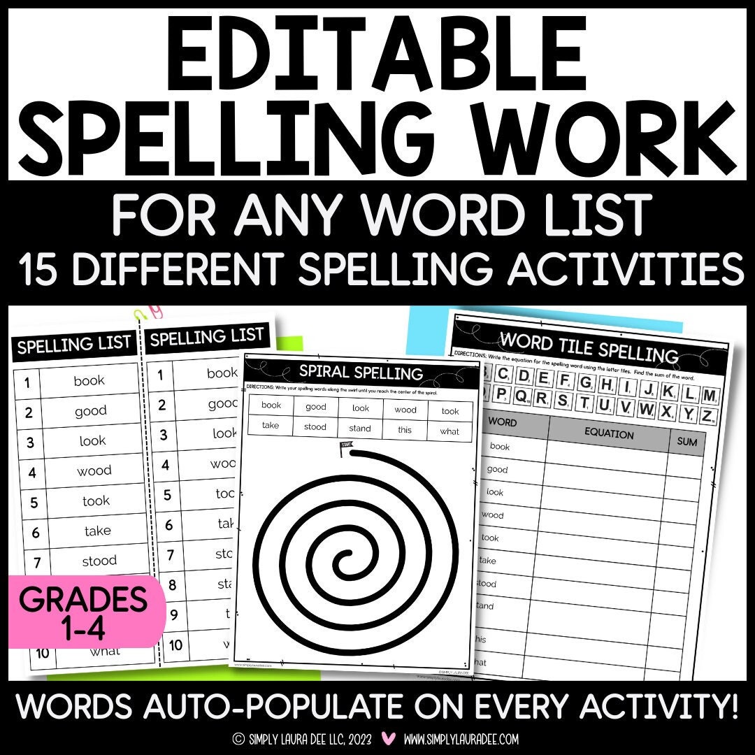 EDITABLE Spelling Work for ANY Word List | 15 Different Spelling ...