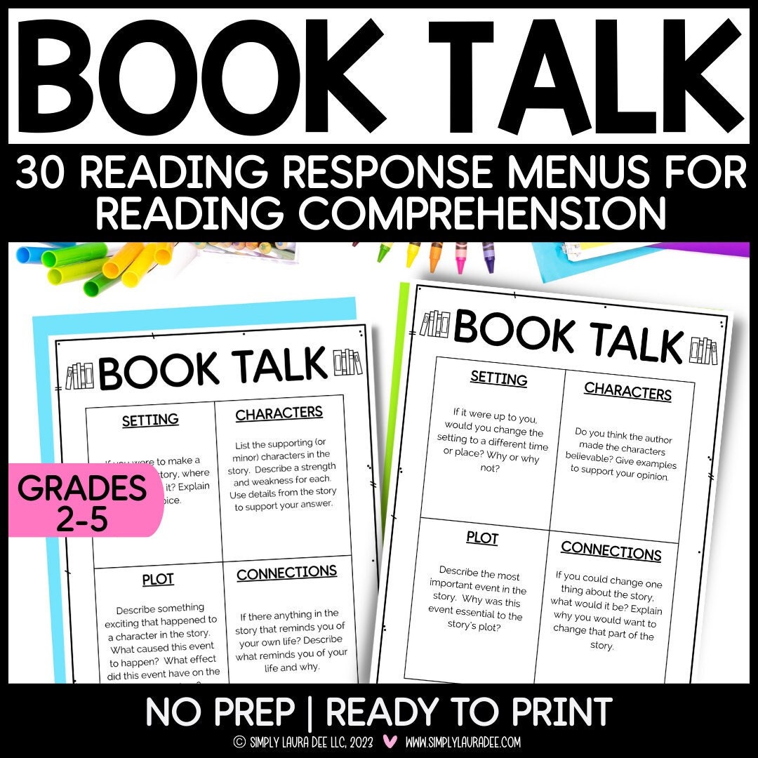 Book Talk | 30 Reading Response Menus | Literature Circles - Etsy
