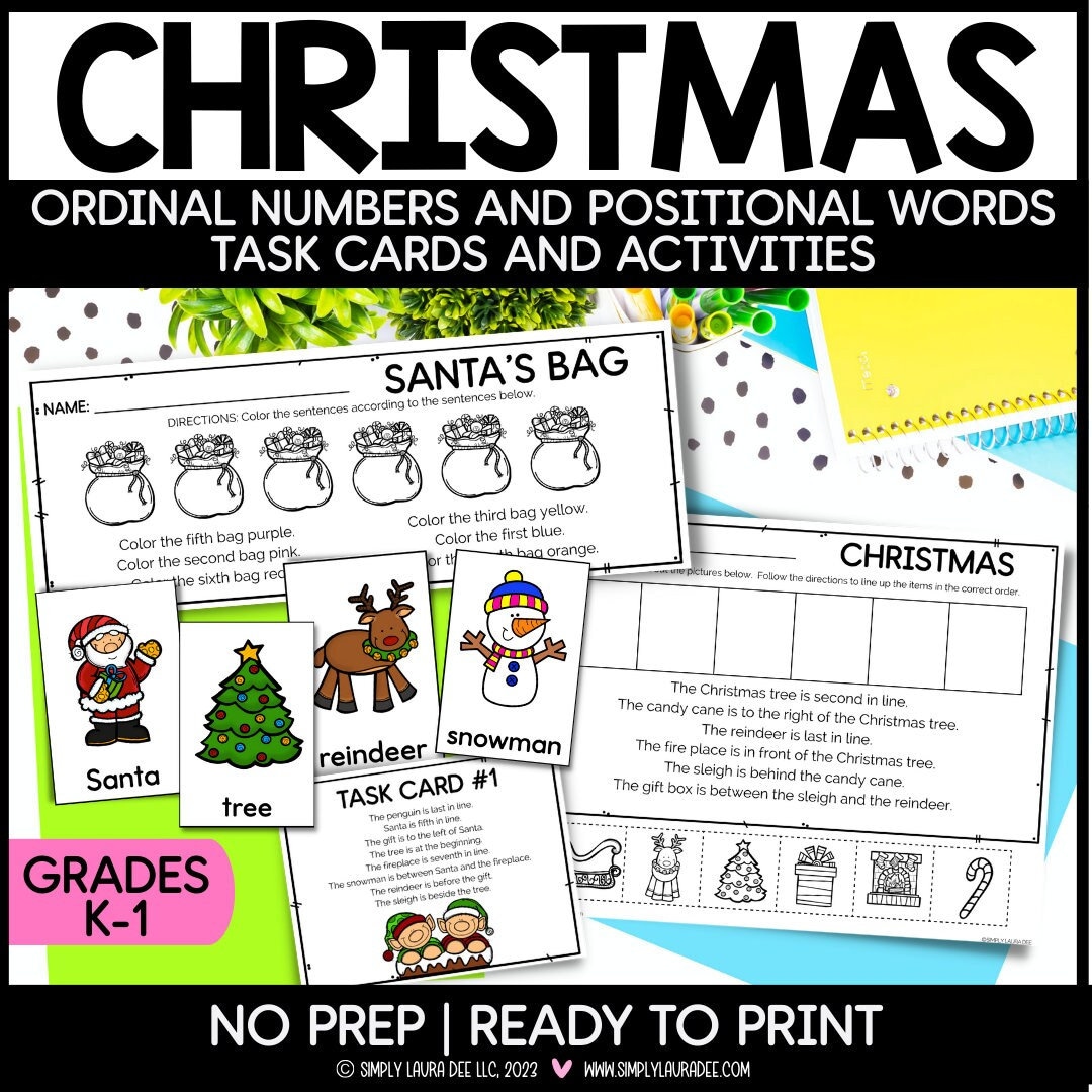 CHRISTMAS Ordinal and Positional Words Task Cards and Activities - Etsy