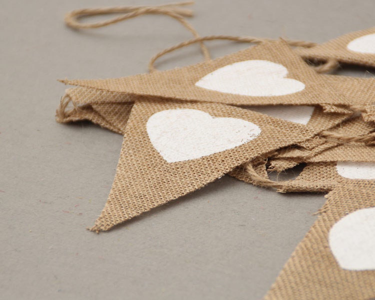Vintage Jute Burlap Bunting Banners With Heart Print for DIY Party ...