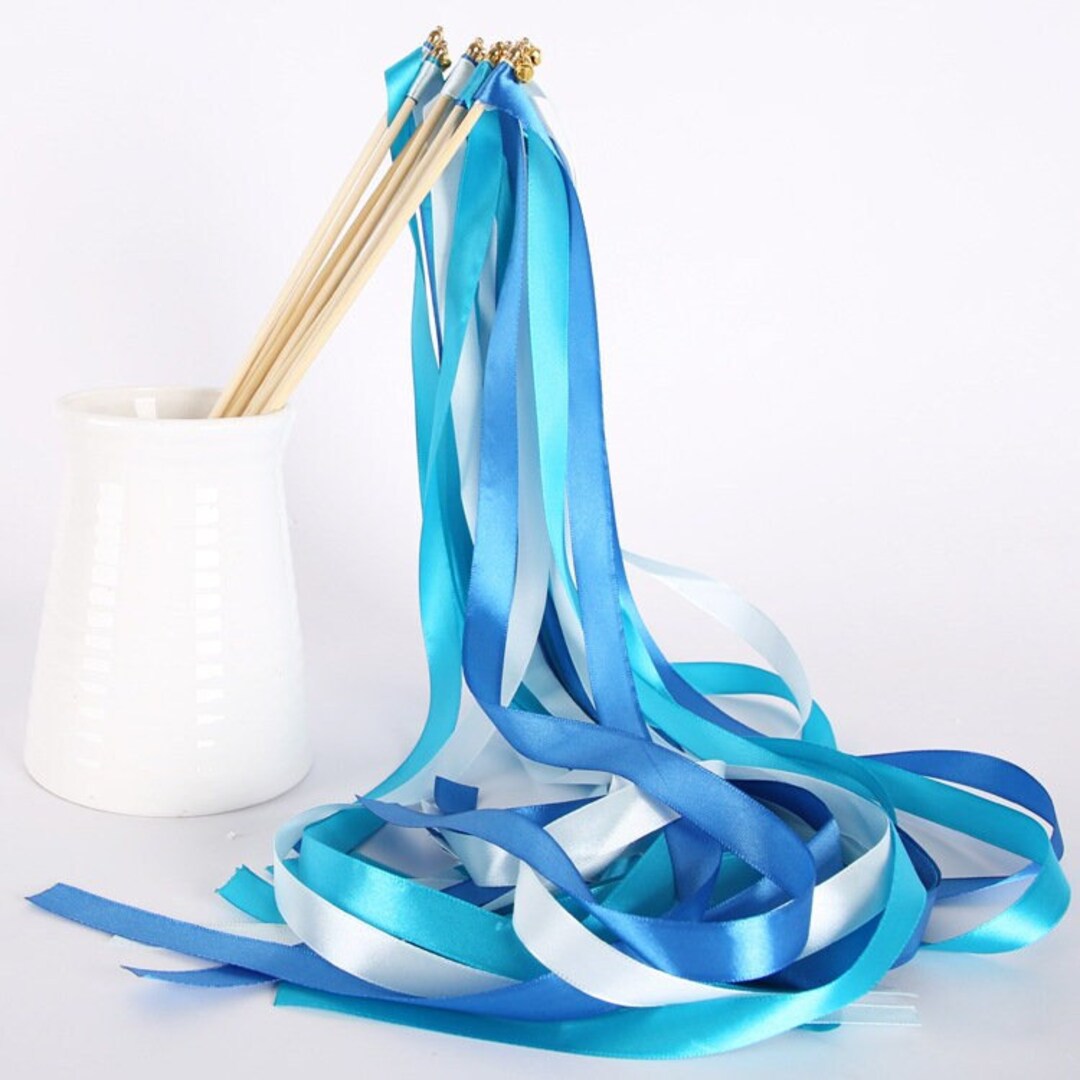 Beach Ribbon Stick Pack 50 Blue Ribbon Wedding Wands Send off Idea ...