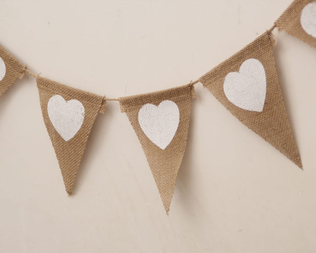 Vintage Jute Burlap Bunting Banners With Heart Print for DIY Party ...