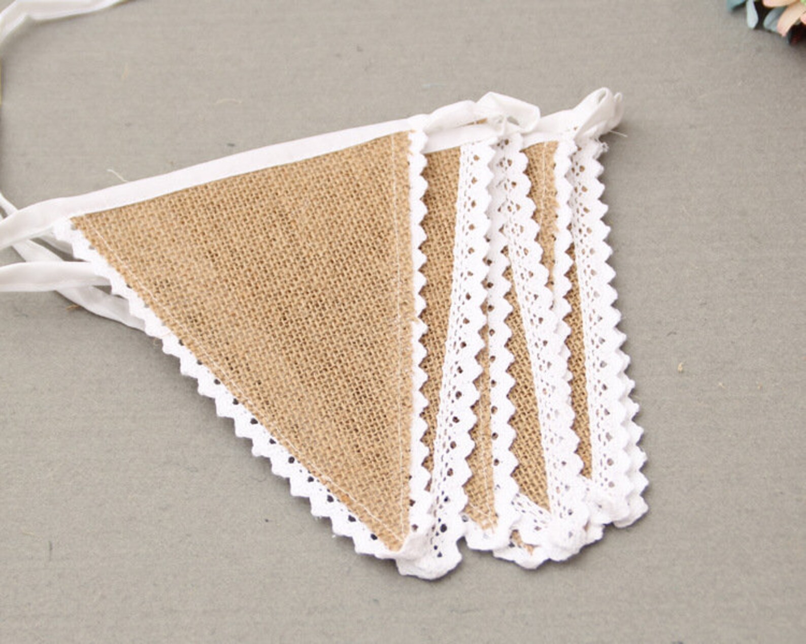 8 Flags Vintage Jute Burlap Lace Bunting Banners With Lace Trim for DIY ...