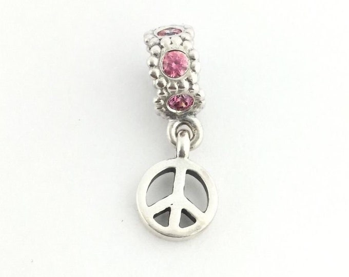 New Authentic Pandora Sterling Silver Peace Sign Pink Cz Dangle Charm ...