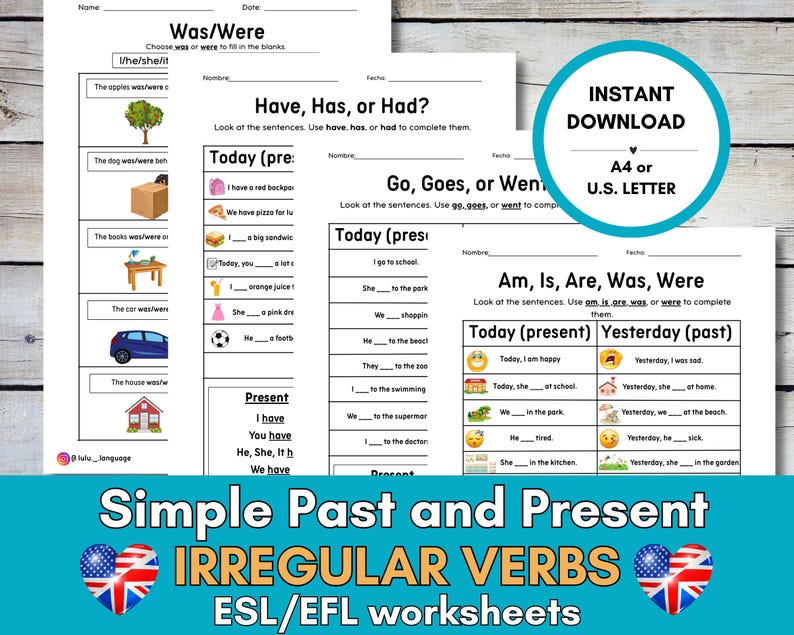 ESL Grammar Worksheets for Kids | Irregular Verbs to Be, to Have, to Go ...