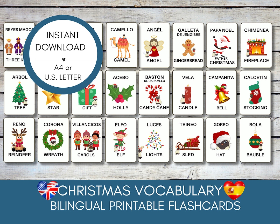 Bilingual Christmas Vocabulary Flashcards, Spanish and English ...