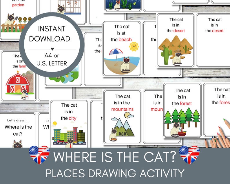 Places Printable Flashcards for Preschool and ESL, Kids Drawing ...