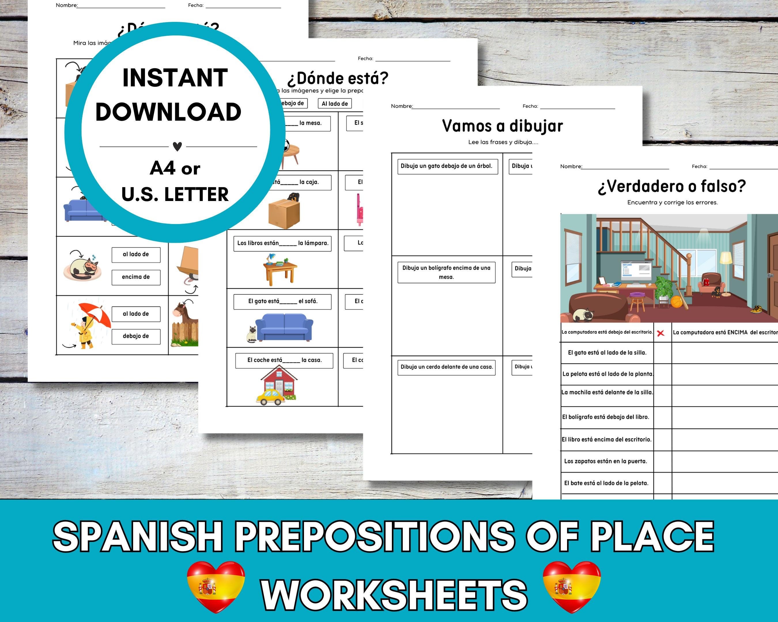 Spanish Prepositions of Place Worksheets – ELE & SSL Printable ...