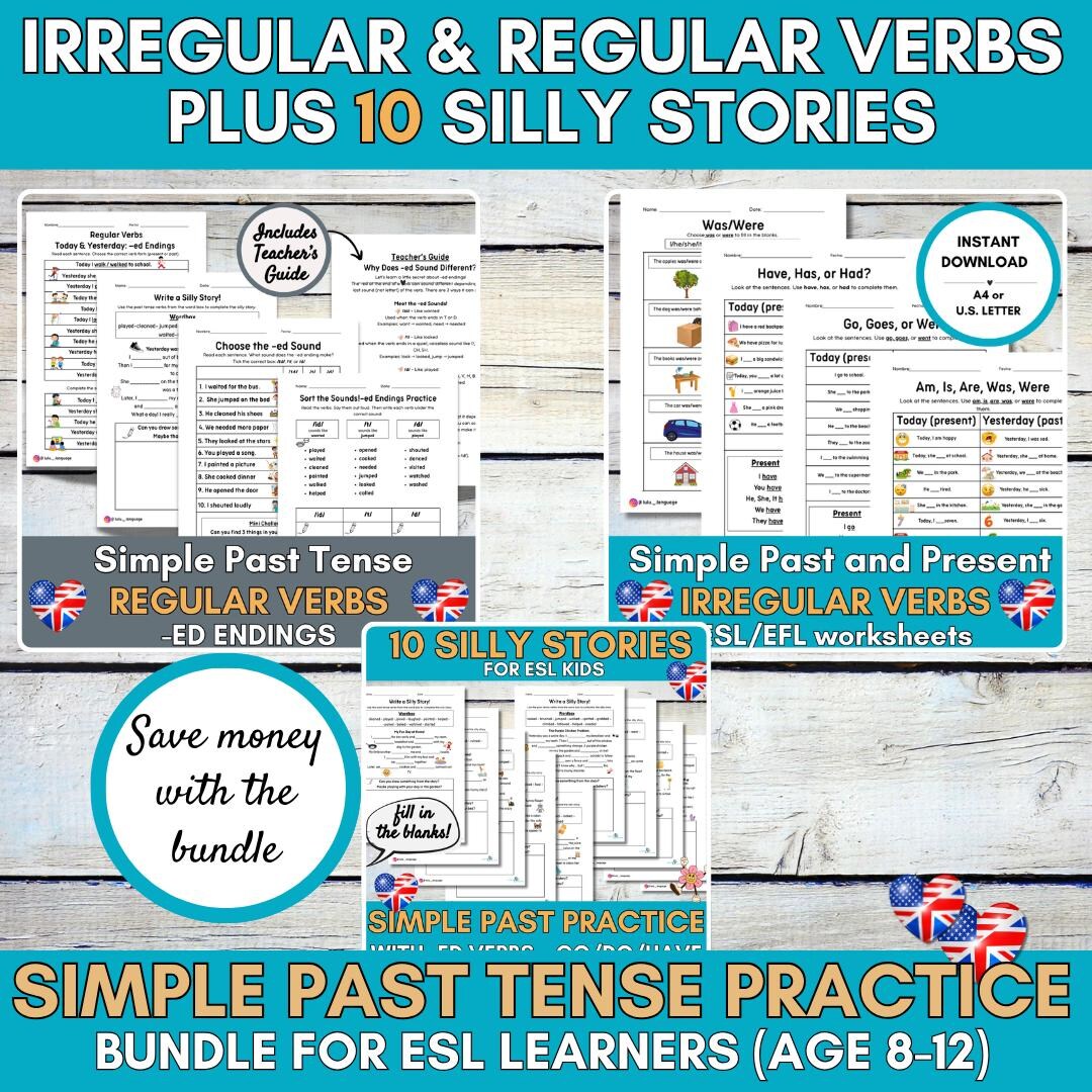 Past Tense Verbs ESL Bundle: Regular & Irregular Printable Worksheets ...