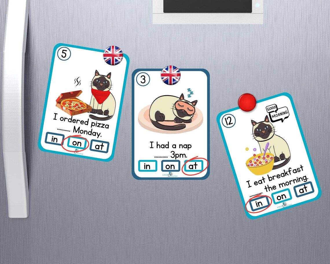 Prepositions of Time Printable Flashcards for Kids, ESL Grammar Quiz ...