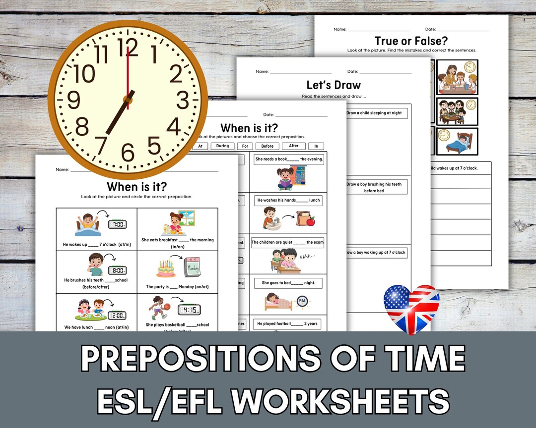 English Prepositions of Time Worksheets – ESL & EFL Printable ...