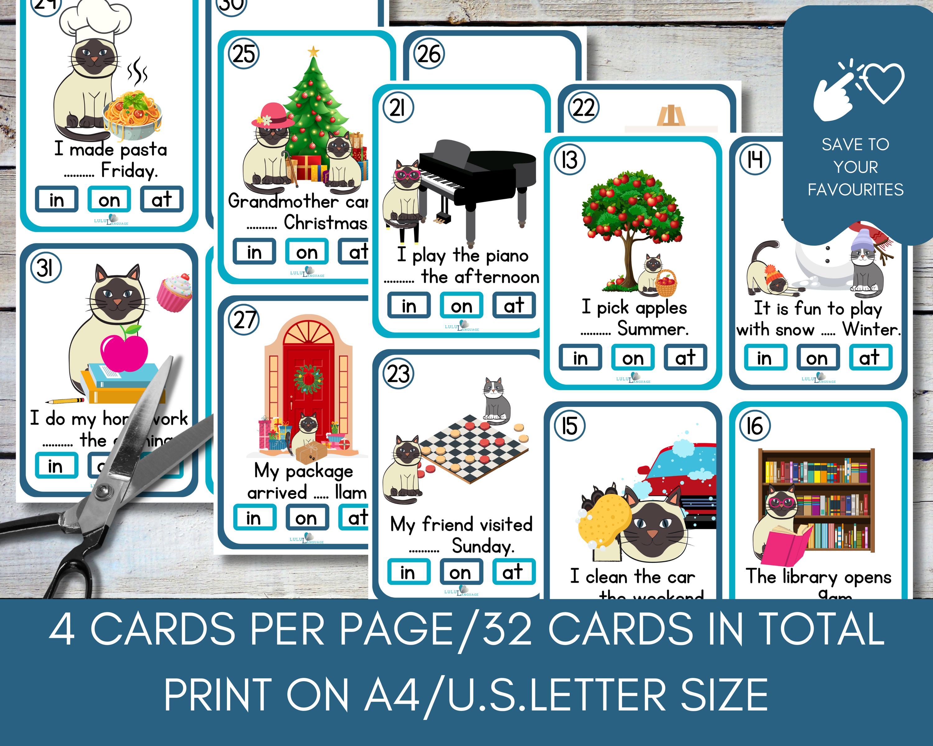 Prepositions of Time Printable Flashcards for Kids, ESL Grammar Quiz ...