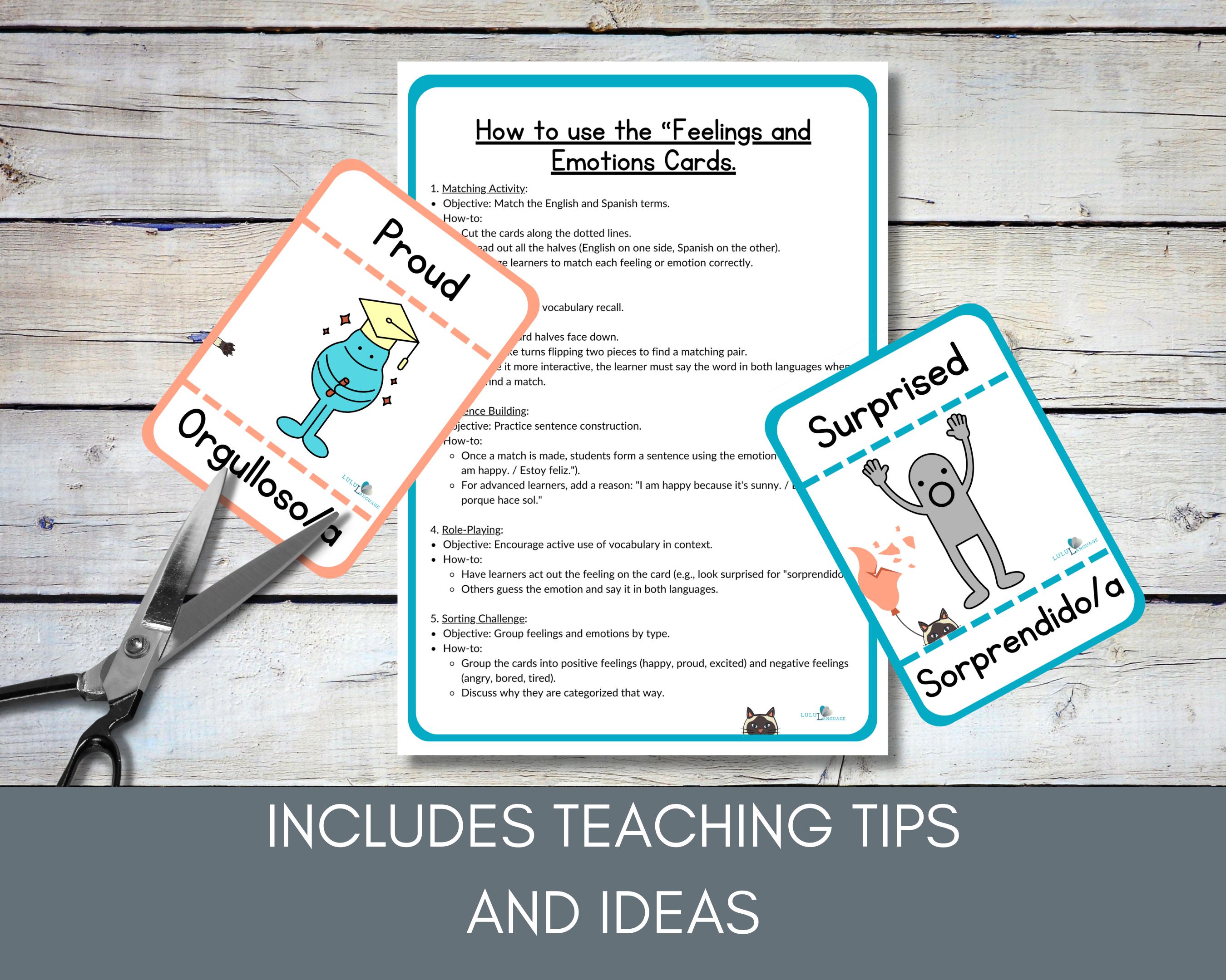 Feelings and Emotions Flashcards for Kids, English and Spanish ...