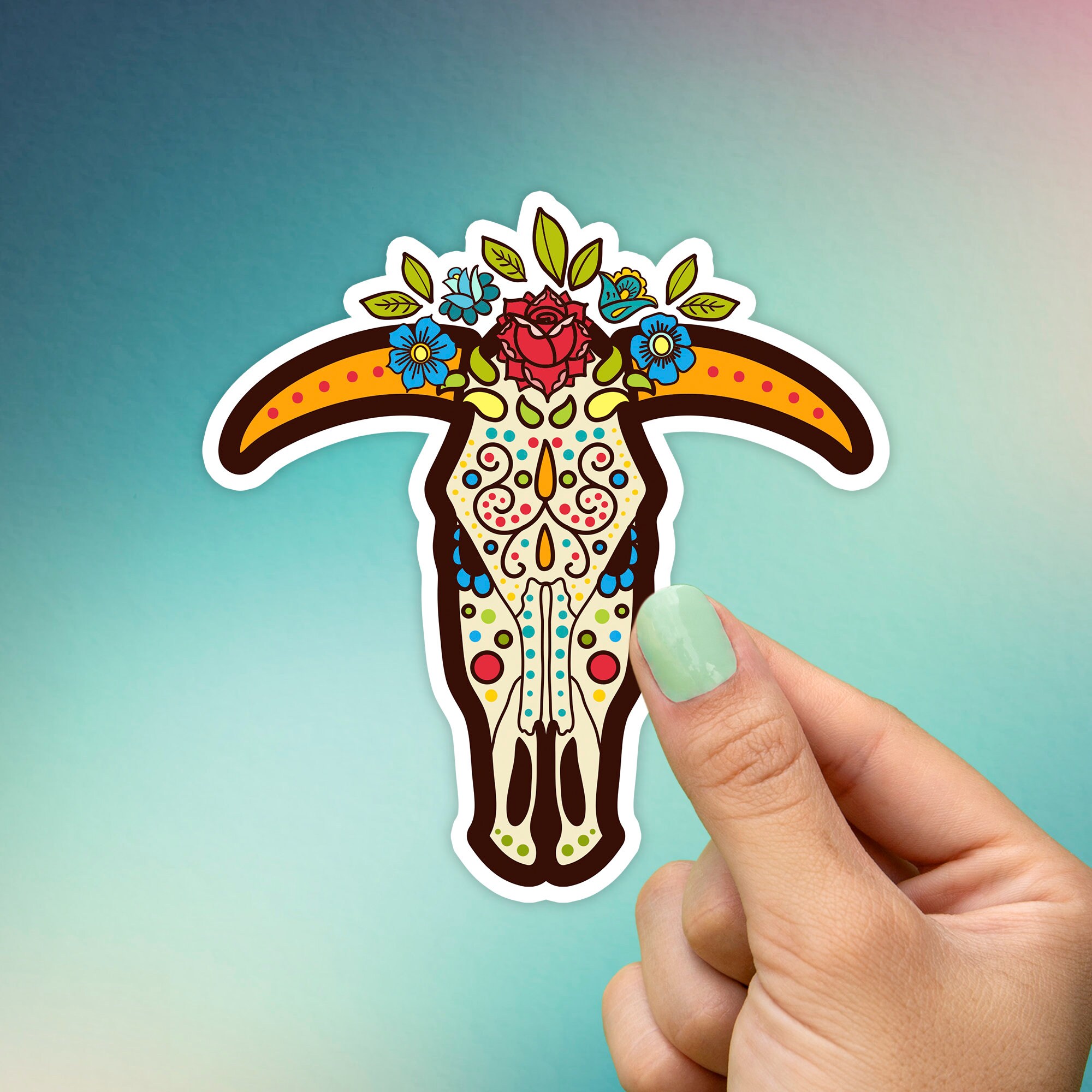 Boho Floral Cow Skull Sticker Best Friend Gift Floral | Etsy